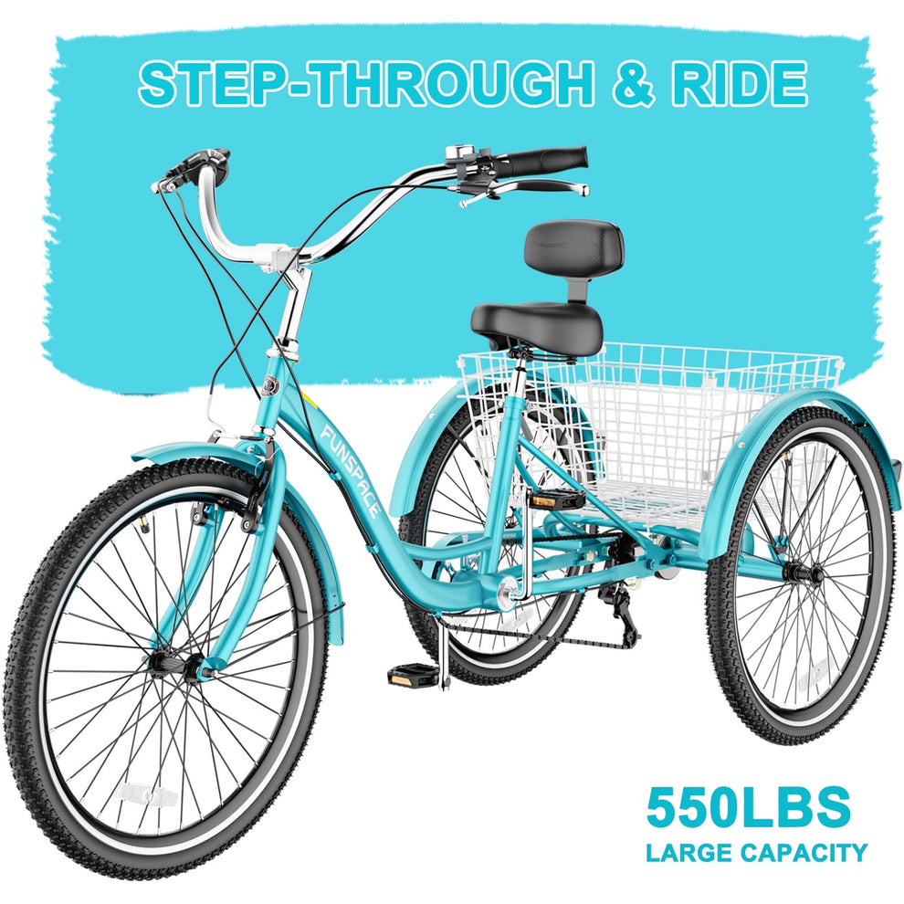 Lilypelle Adult Tricycles 7 Speed 26 inch Three Wheel Bike Cruiser Tri